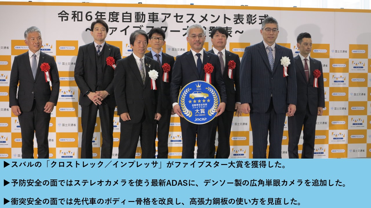 最も安全なクルマはスバルの2車種、JNCAPの2023年度評価 | 日経クロステック（xTECH）