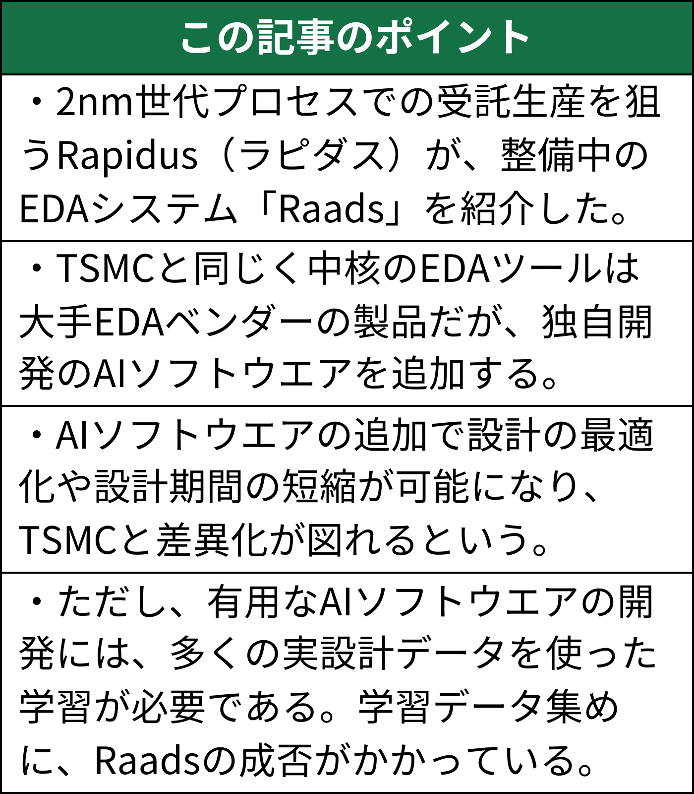ラピダスのEDA環境が明らかに、独自AIソフトでTSMCらと差異化 | 日経クロステック（xTECH）