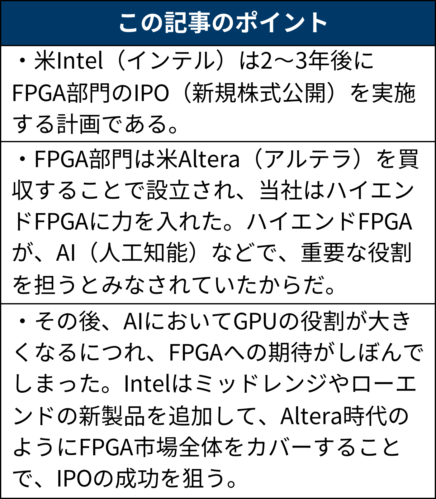 IntelのFPGA事業、強いNVIDIAに歯が立たずAlteraに先祖返り | 日経クロステック（xTECH）