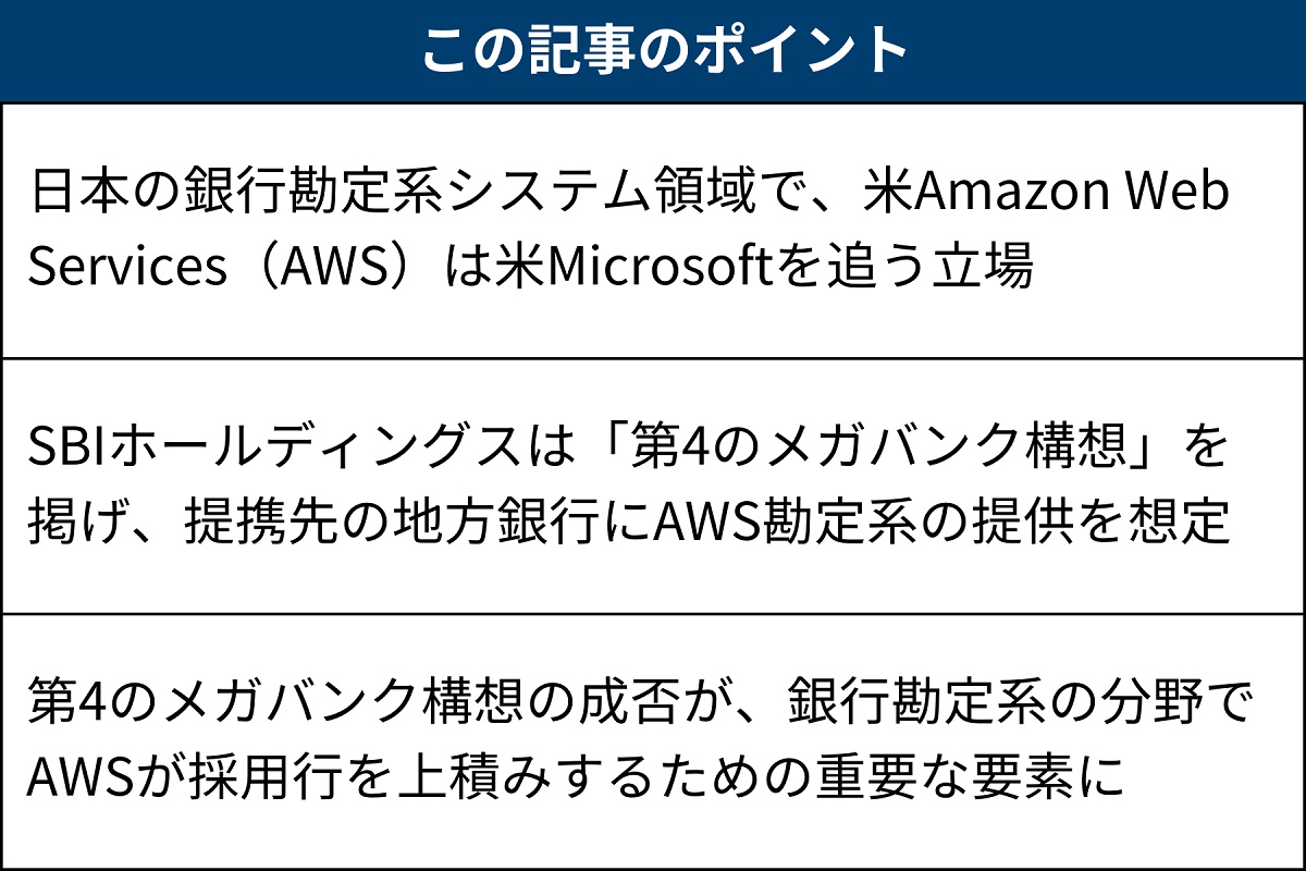 銀行勘定系でAzureを追うAWS、カギを握るSBIの「第4のメガバンク構想」 | 日経クロステック（xTECH）