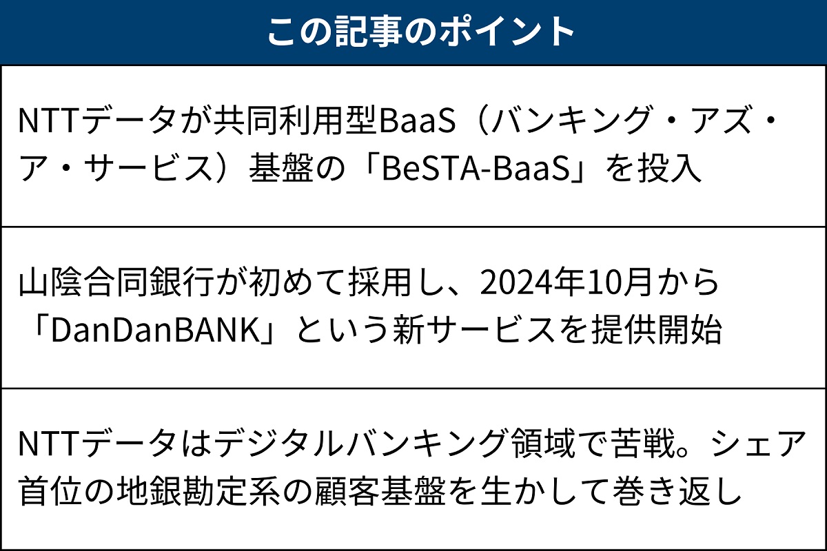 NTTデータが共同利用型BaaS基盤で巻き返し、山陰合同銀行が初採用 | 日経クロステック（xTECH）